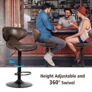 COSTWAY Vintage Barstools, Set of 2 Swivel Bar Stool with Backrest, Footrest and Height Adjustable, Counter Barstool for Bar, Kitchen, Dining Room, Living Room and Bistro Pub, Retro Brown