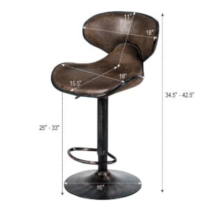 COSTWAY Vintage Barstools, Set of 2 Swivel Bar Stool with Backrest, Footrest and Height Adjustable, Counter Barstool for Bar, Kitchen, Dining Room, Living Room and Bistro Pub, Retro Brown