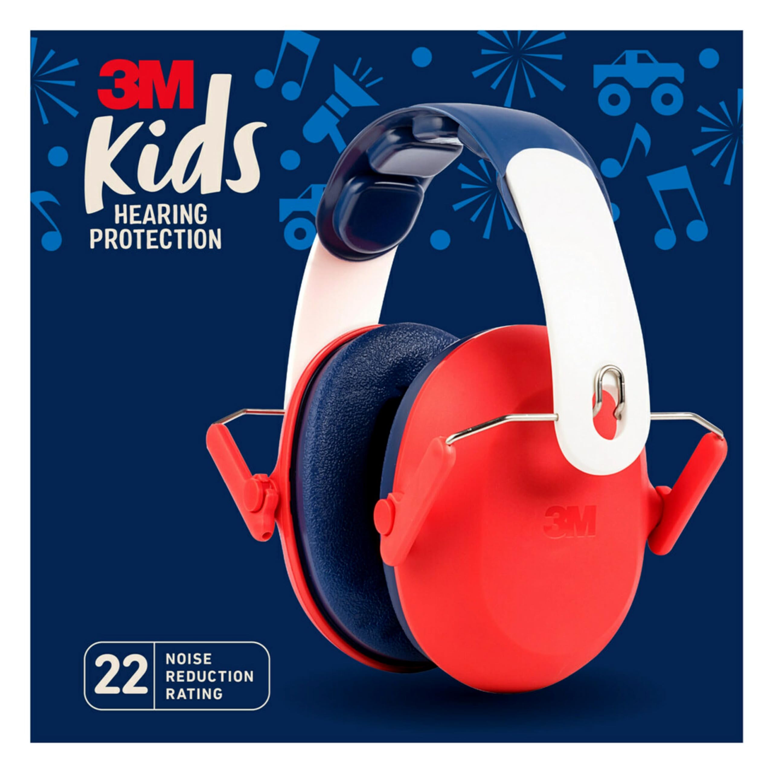 3M Kids Hearing Protection, Noise Reduction Rating (NRR) 22 dB, Ear Muffs For Children, Adjustable Headband, Studying, Quiet, Concerts, Events, Fireworks, For Indoor & Outdoor Use, Red (PKIDSB-RED)