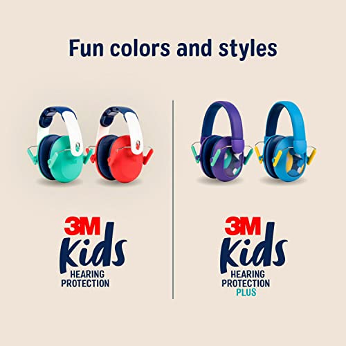 3M Kids Hearing Protection, Noise Reduction Rating (NRR) 22 dB, Ear Muffs For Children, Adjustable Headband, Studying, Quiet, Concerts, Events, Fireworks, For Indoor & Outdoor Use, Red (PKIDSB-RED)