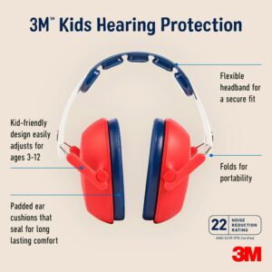 3M Kids Hearing Protection, Noise Reduction Rating (NRR) 22 dB, Ear Muffs For Children, Adjustable Headband, Studying, Quiet, Concerts, Events, Fireworks, For Indoor & Outdoor Use, Red (PKIDSB-RED)