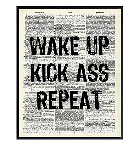 Motivational Wake Up Dictionary Art, Wall Decor Picture - 8x10 Upcycled Home Decoration Poster Print for Office, Apartment, Living Room, Gym, Studio - Inspirational Gift for Entrepreneur, Athlete