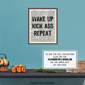 Motivational Wake Up Dictionary Art, Wall Decor Picture - 8x10 Upcycled Home Decoration Poster Print for Office, Apartment, Living Room, Gym, Studio - Inspirational Gift for Entrepreneur, Athlete