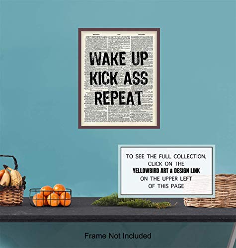 Motivational Wake Up Dictionary Art, Wall Decor Picture - 8x10 Upcycled Home Decoration Poster Print for Office, Apartment, Living Room, Gym, Studio - Inspirational Gift for Entrepreneur, Athlete