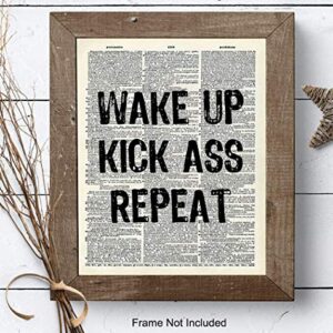 Motivational Wake Up Dictionary Art, Wall Decor Picture - 8x10 Upcycled Home Decoration Poster Print for Office, Apartment, Living Room, Gym, Studio - Inspirational Gift for Entrepreneur, Athlete