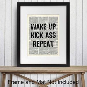 Motivational Wake Up Dictionary Art, Wall Decor Picture - 8x10 Upcycled Home Decoration Poster Print for Office, Apartment, Living Room, Gym, Studio - Inspirational Gift for Entrepreneur, Athlete