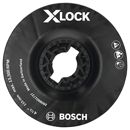 BOSCH MGX0450 4-1/2 In. X-LOCK Backing Pad with X-LOCK Clip - Medium Hardness, Use with Fiber Discs, for Applications in Metal Surface Finishing, Weld Blending, Rust Removal, Black