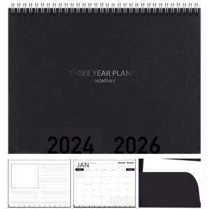 3-year calendar planner, 2024-2026 monthly schedule organizer flip calendar diary with tabs, spiral bound top, black, 8.5 x 11 inches