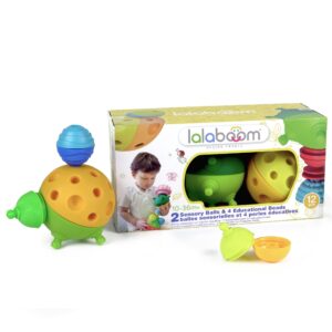 lalaboom - 12 piece sensory baby toddler balls and montessori educational shape and color stem construction toy 10 months to 3 years - bl900, multicolor