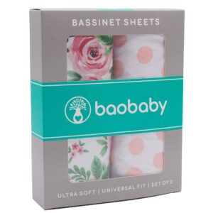 bassinet sheets for baby girl | nursery bedding mattress cover & changing pad cover | universal size fitted sheet for bassinet for baby & mattress pad | ultra-soft cotton fabric 2-pack set