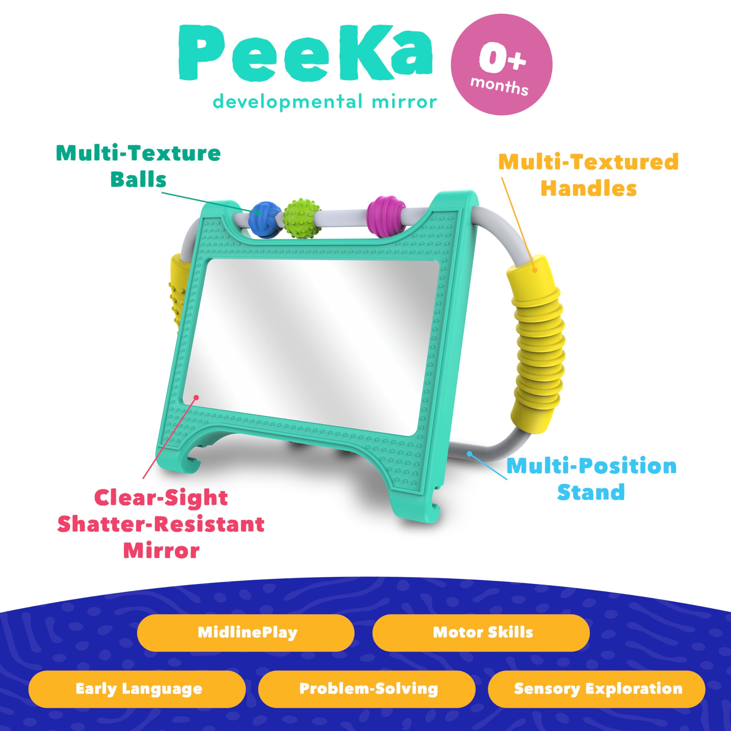 MOBI PEEKA TUMMY TIME MIRROR - Baby Essentials for your baby - Tummy Time Mat - Baby Toy 0-6 months - Shatterproof Mirror for Baby BPA + Phthalate Free Food Grade Silicone - Baby Mirror Tummy Time Toy