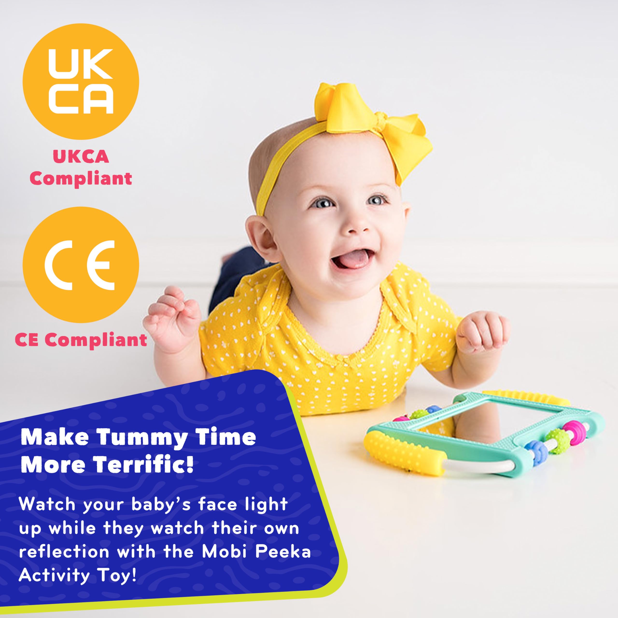 MOBI PEEKA TUMMY TIME MIRROR - Baby Essentials for your baby - Tummy Time Mat - Baby Toy 0-6 months - Shatterproof Mirror for Baby BPA + Phthalate Free Food Grade Silicone - Baby Mirror Tummy Time Toy