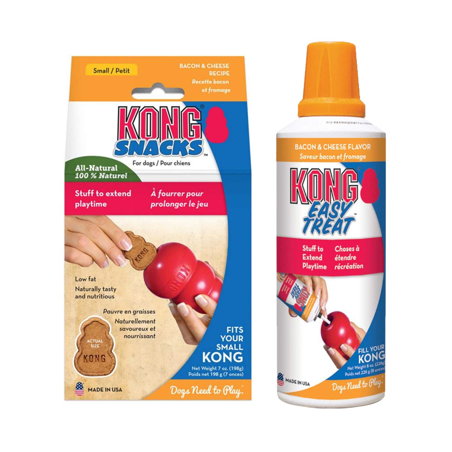 KONG - Snacks Easy Treat Bacon & Cheese Combo Pack - Easy Treat Dog Paste for Slow Feeder Lick Mats - Dog Treat Filler - 7 oz and 8 oz, Bacon & Cheese - Small Dogs