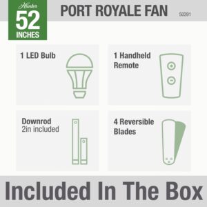 Hunter Fan Company 50391 Hunter Port Royale Ceiling Fan with LED Light and Remote Control, Natural Iron Finish, 52