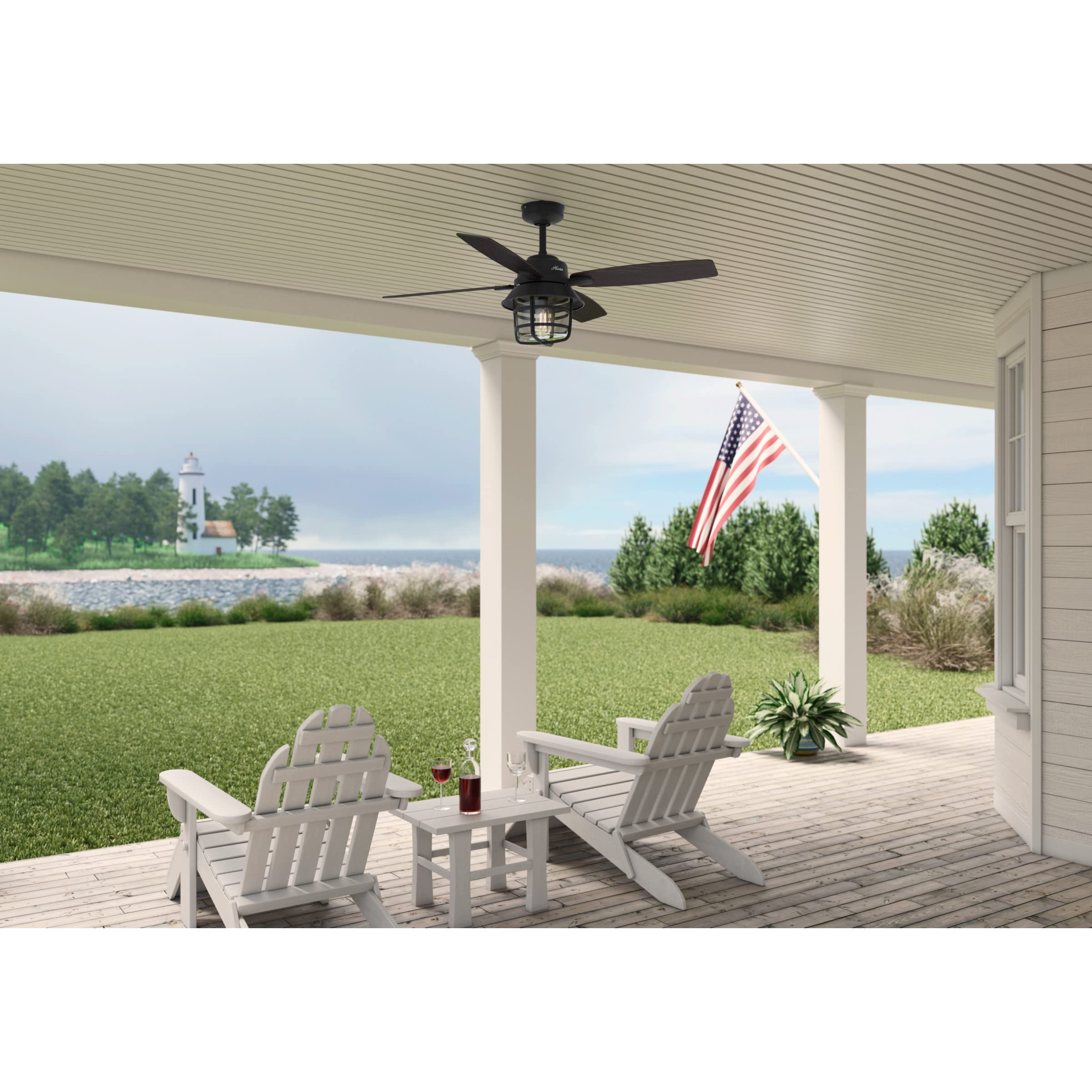 Hunter Fan Company 50391 Hunter Port Royale Ceiling Fan with LED Light and Remote Control, Natural Iron Finish, 52