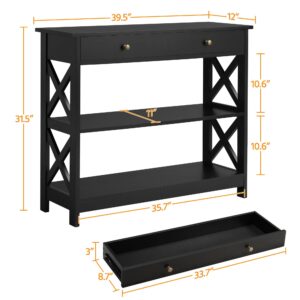 Yaheetech TV Stand, Entertainment Center with Drawer, 39.5" Media Console Table for TV with 2 Open Shelves for Bedroom, Living Room, Entryway, Black