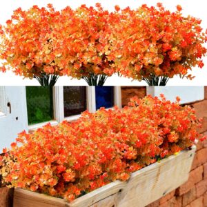 8 pack fall artificial flowers outdoors no fade autumn faux plants outside, uv resistant indoor fake hanging greenery shrubs for wedding window box thanksgiving christmas home decoration (fall orange)