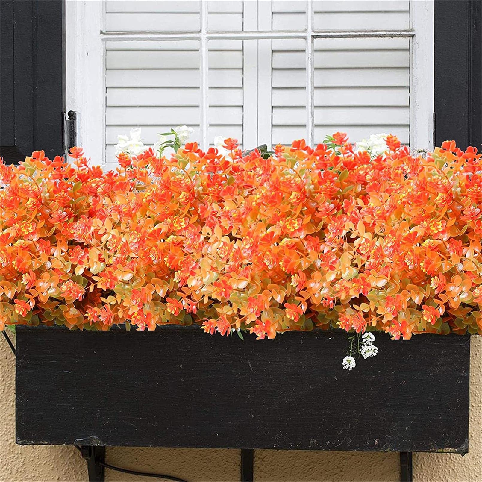 8 Pack Fall Artificial Flowers Outdoors No Fade Autumn Faux Plants Outside, UV Resistant Indoor Fake Hanging Greenery Shrubs for Wedding Window Box Thanksgiving Christmas Home Decoration (Fall Orange)