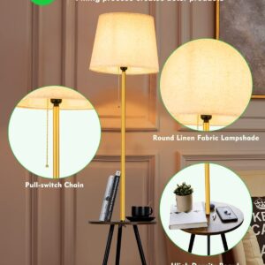 bulbeats Tripod Floor Lamp with Shelf, Side End Table with Lamp, 3000K E26 LED Bulb Included, Modern Standing Lamp with Pull Chain Switch for Living Room Bedroom