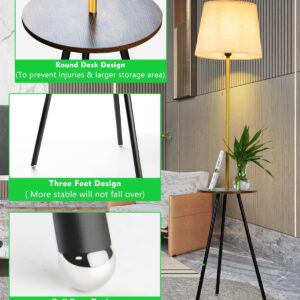 bulbeats Tripod Floor Lamp with Shelf, Side End Table with Lamp, 3000K E26 LED Bulb Included, Modern Standing Lamp with Pull Chain Switch for Living Room Bedroom