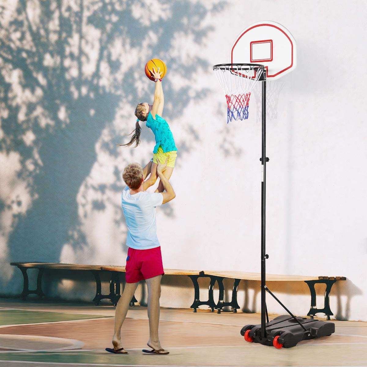 Topeakmart Portable Basketball Hoop-Height Adjustable 5.2-7 ft Basketball Stand Backboard System for Outdoor & Indoor Play with Wheels and 29 Inch Backboard