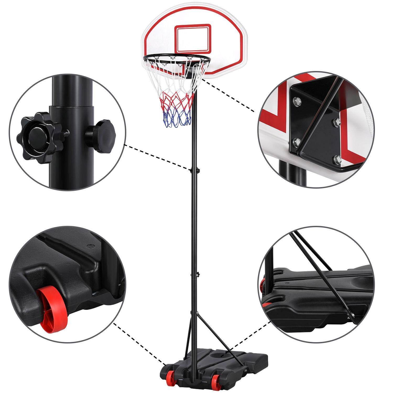 Topeakmart Portable Basketball Hoop-Height Adjustable 5.2-7 ft Basketball Stand Backboard System for Outdoor & Indoor Play with Wheels and 29 Inch Backboard