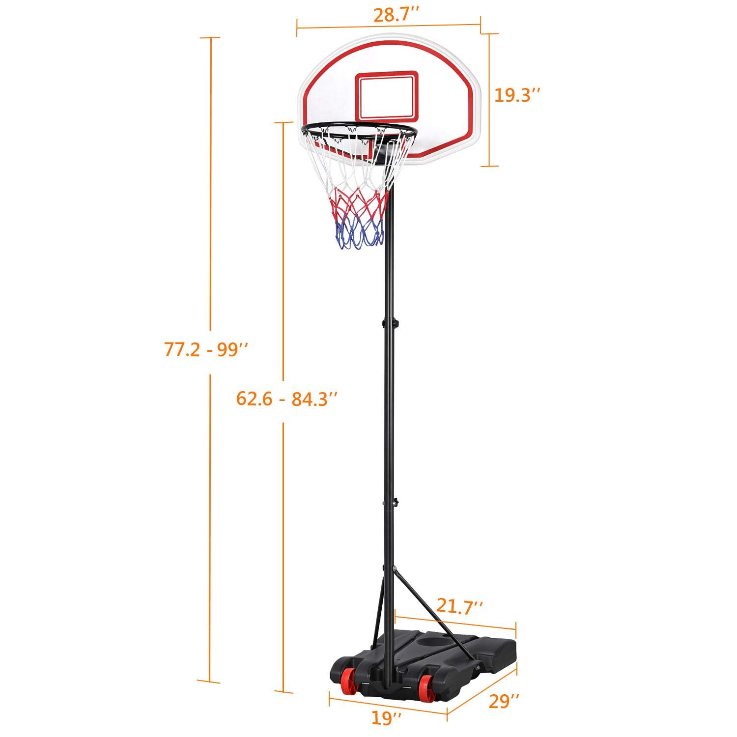 Topeakmart Portable Basketball Hoop-Height Adjustable 5.2-7 ft Basketball Stand Backboard System for Outdoor & Indoor Play with Wheels and 29 Inch Backboard