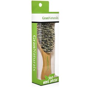 GranNaturals Extra Hard Wave Brush - Curved Boar & Extra Hard Nylon Bristle Hair Brush for 360 Waves