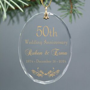 gold 50th golden wedding anniversary personalized keepsake glass oval christmas ornament any anniversary year available