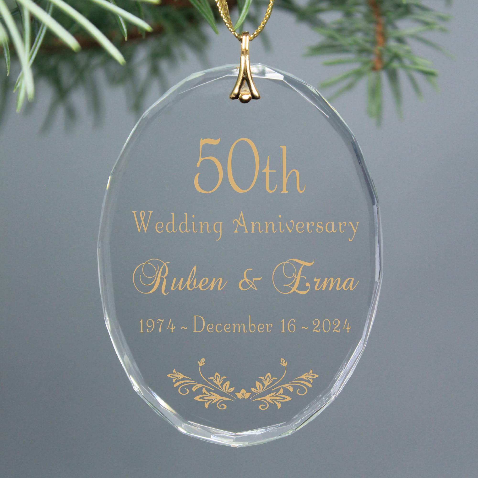 Gold 50th Golden Wedding Anniversary Personalized Keepsake Glass Oval Christmas Ornament ANY Anniversary Year Available