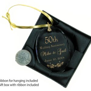 Gold 50th Golden Wedding Anniversary Personalized Keepsake Glass Oval Christmas Ornament ANY Anniversary Year Available