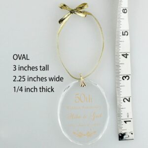 Gold 50th Golden Wedding Anniversary Personalized Keepsake Glass Oval Christmas Ornament ANY Anniversary Year Available