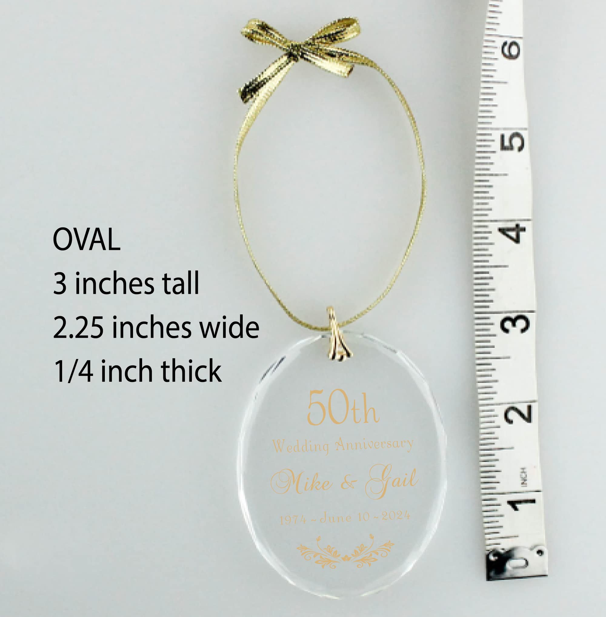 Gold 50th Golden Wedding Anniversary Personalized Keepsake Glass Oval Christmas Ornament ANY Anniversary Year Available