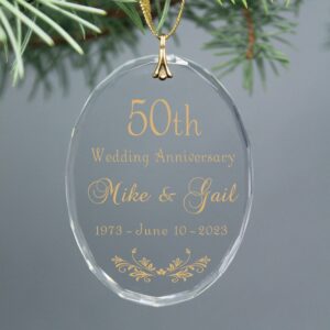 Gold 50th Golden Wedding Anniversary Personalized Keepsake Glass Oval Christmas Ornament ANY Anniversary Year Available