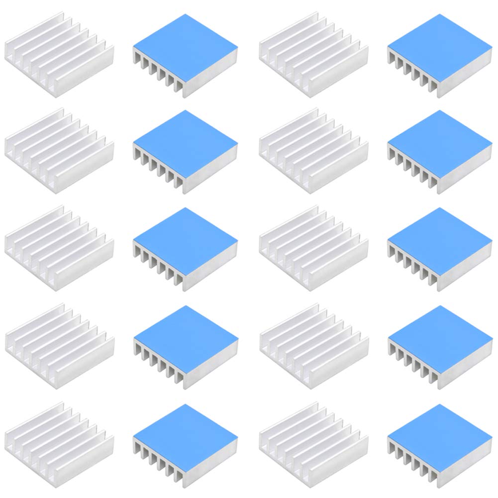 20pcs Aluminum Heatsink 20x20x6mm / 0.79x0.79x0.24 inches with Thermal Conductive Adhesive Tape for Electronic Chip MOS IC Diode Triode Cooling Heat Dissipation