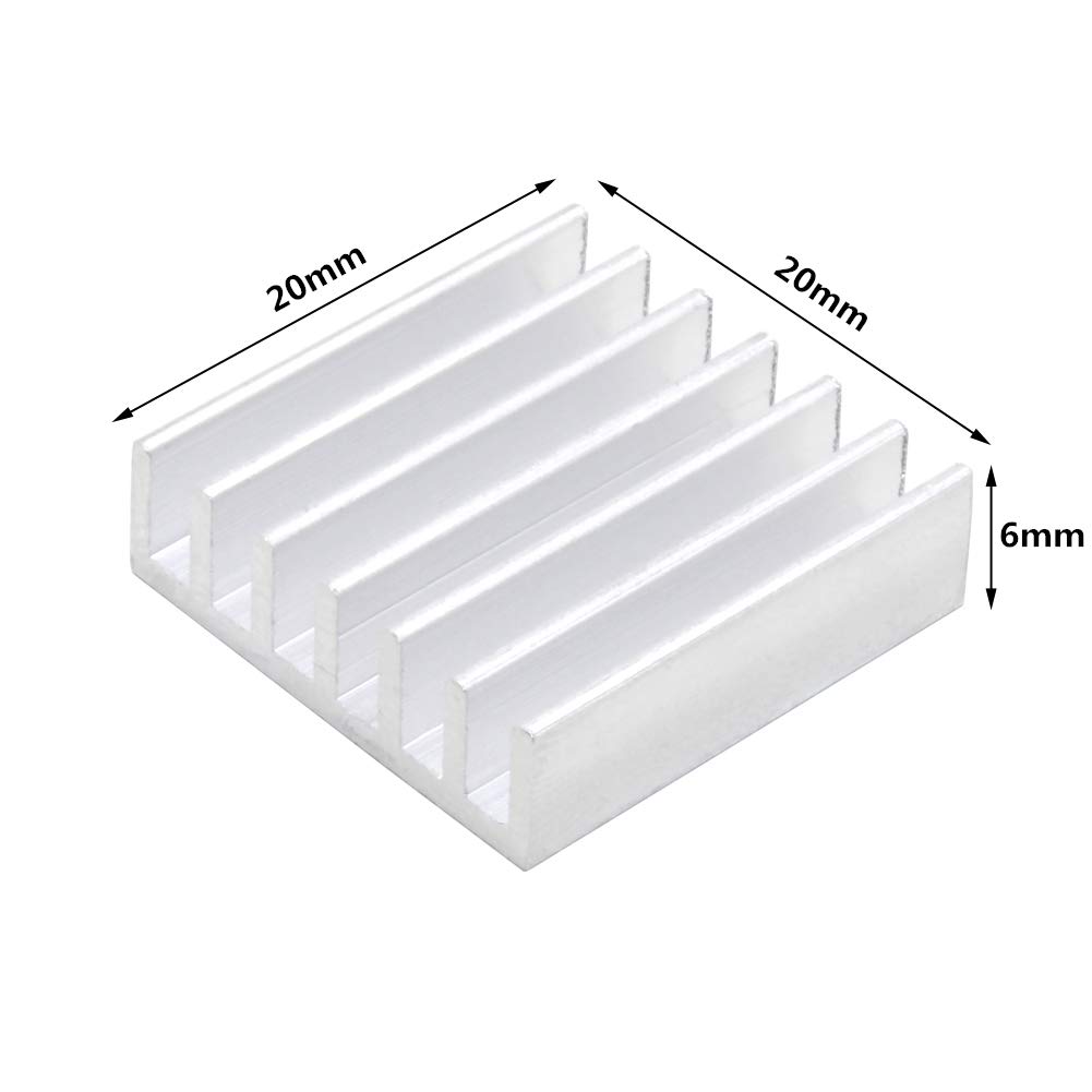 20pcs Aluminum Heatsink 20x20x6mm / 0.79x0.79x0.24 inches with Thermal Conductive Adhesive Tape for Electronic Chip MOS IC Diode Triode Cooling Heat Dissipation