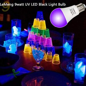 LEMENG LED Black Lights Bulb 9W Blacklight A19(75Watt Equivalent), E26 Medium Base 120V, UVA Level 395-400nm, Glow in The Dark for Blacklights Party, Body Paint, Fluorescent Poster- 3 Pack