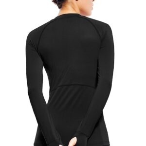 Athletic Tops for Women Long Sleeve Mock Neck Running Shirt with Thumb Holes Dry Fit(Black,XL)