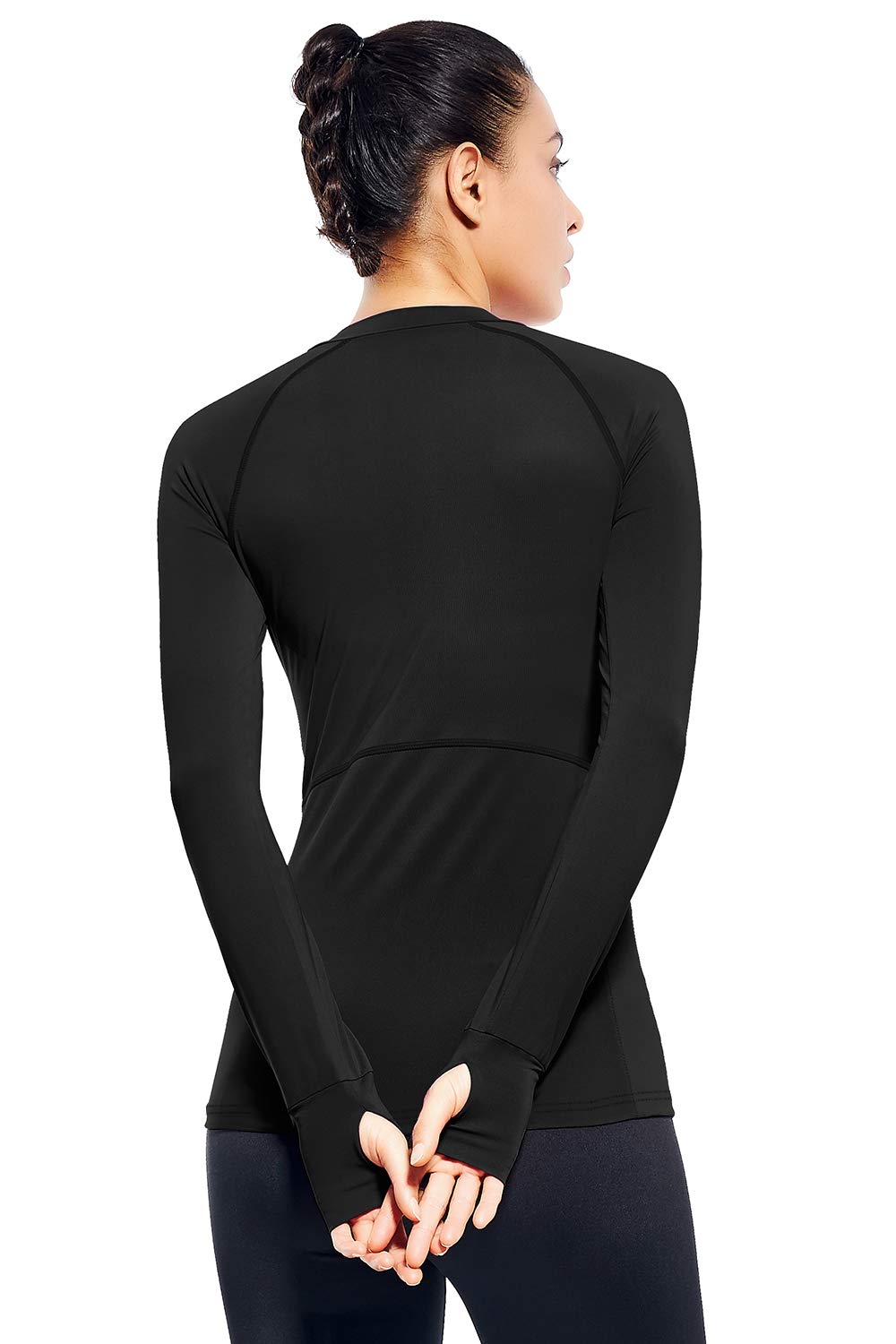 Athletic Tops for Women Long Sleeve Mock Neck Running Shirt with Thumb Holes Dry Fit(Black,XL)