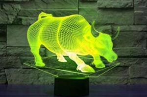 jinnwell 3d bull cow night light lamp illusion night light 7 color changing touch switch table desk decoration lamps acrylic flat abs base usb cable toy (bus)