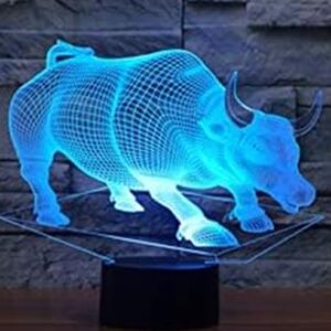 Jinnwell 3D Bull Cow Night Light Lamp Illusion Night Light 7 Color Changing Touch Switch Table Desk Decoration Lamps Acrylic Flat ABS Base USB Cable Toy (Bus)