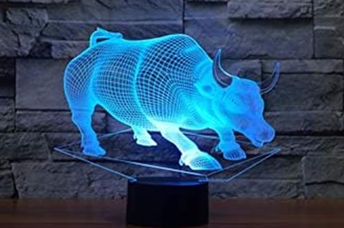 Jinnwell 3D Bull Cow Night Light Lamp Illusion Night Light 7 Color Changing Touch Switch Table Desk Decoration Lamps Acrylic Flat ABS Base USB Cable Toy (Bus)