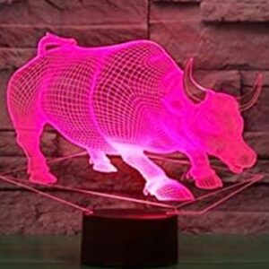 Jinnwell 3D Bull Cow Night Light Lamp Illusion Night Light 7 Color Changing Touch Switch Table Desk Decoration Lamps Acrylic Flat ABS Base USB Cable Toy (Bus)