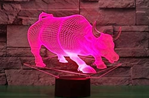 Jinnwell 3D Bull Cow Night Light Lamp Illusion Night Light 7 Color Changing Touch Switch Table Desk Decoration Lamps Acrylic Flat ABS Base USB Cable Toy (Bus)