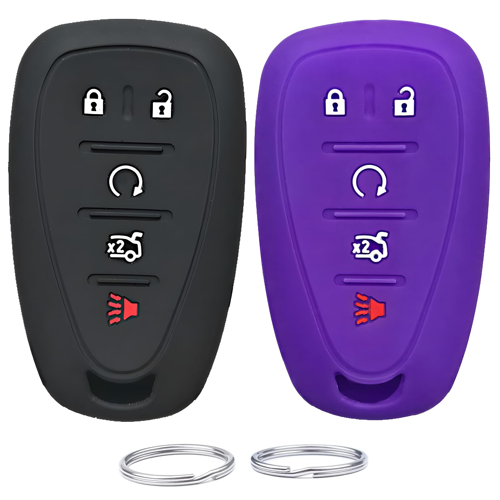 KUSTSOFT for Silicone Chevrolet Key fob Cover case 5 Buttons fit Chevy Malibu Camaro Blazer Cruze Sonic Malibu Limited Volt Equinox Spark Remote Key Vehicle Accessories 2Pcs(Black Purple)