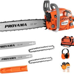 PROYAMA 62CC 2-Cycle Gas Powered Chainsaw, 22 Inch 18 Inch Handheld Cordless Petrol Chain Saw for Tree Wood Cutting