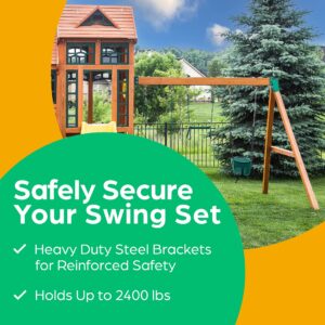 Jungle Gym Kingdom 2 Pack Swing Set Brackets – Premium, Heavy Duty, Steel A-Frame Bracket w/ Hardware - Includes Wood Screws & Washers