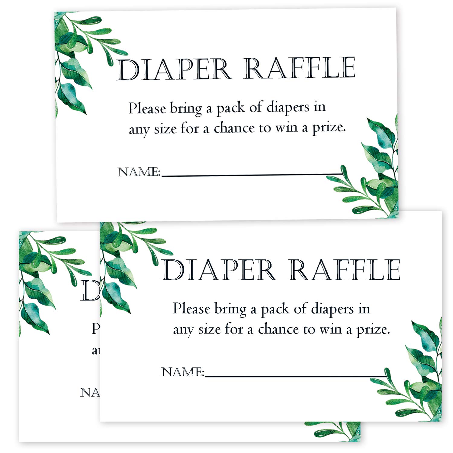 50 Pack Greenery Diaper Raffle Tickets for Baby Shower, Baby Shower Invitations Insert Cards, Bring a Pack of Diapers to Win Favors, Baby Shower Games.