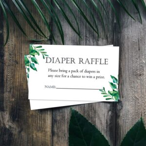 50 Pack Greenery Diaper Raffle Tickets for Baby Shower, Baby Shower Invitations Insert Cards, Bring a Pack of Diapers to Win Favors, Baby Shower Games.