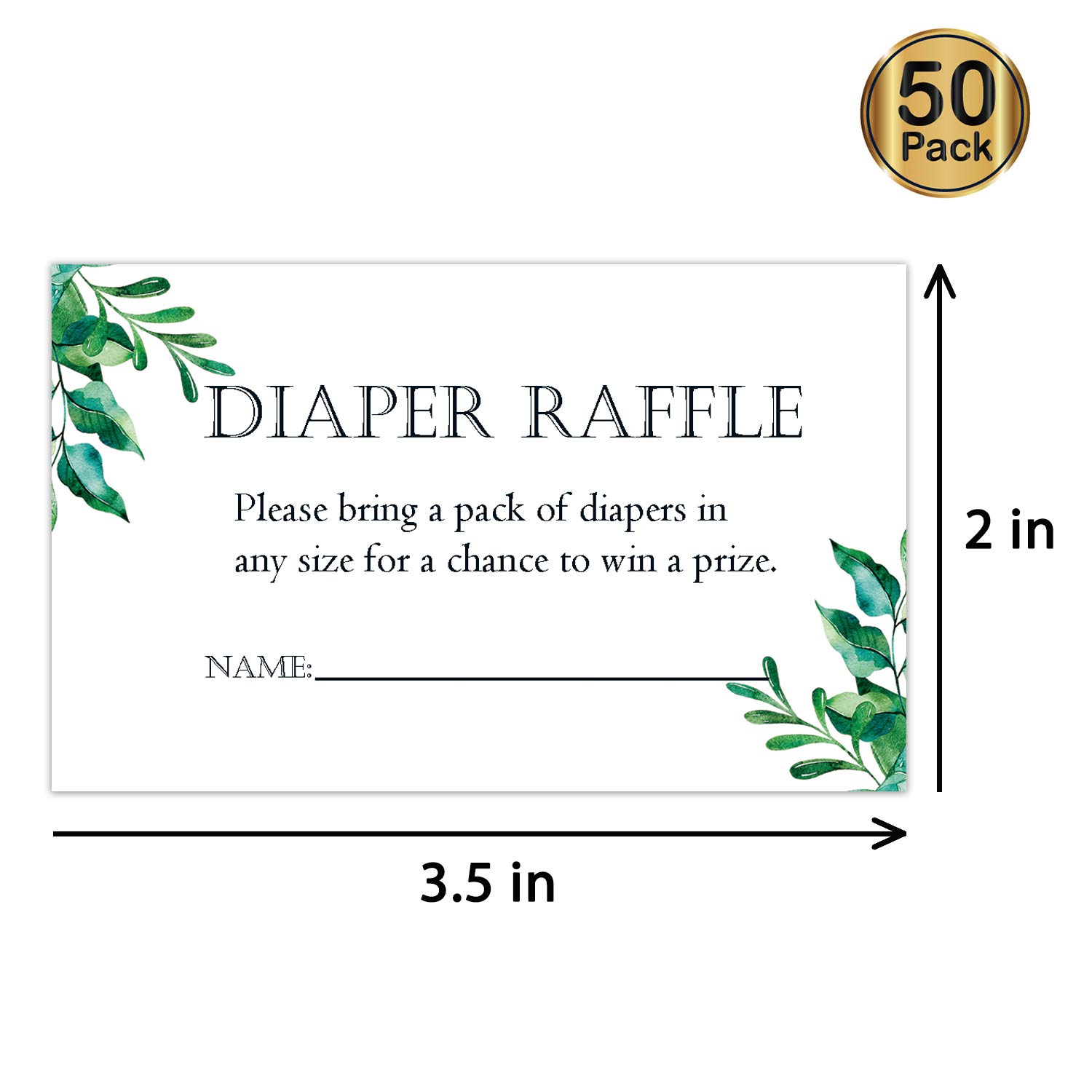 50 Pack Greenery Diaper Raffle Tickets for Baby Shower, Baby Shower Invitations Insert Cards, Bring a Pack of Diapers to Win Favors, Baby Shower Games.